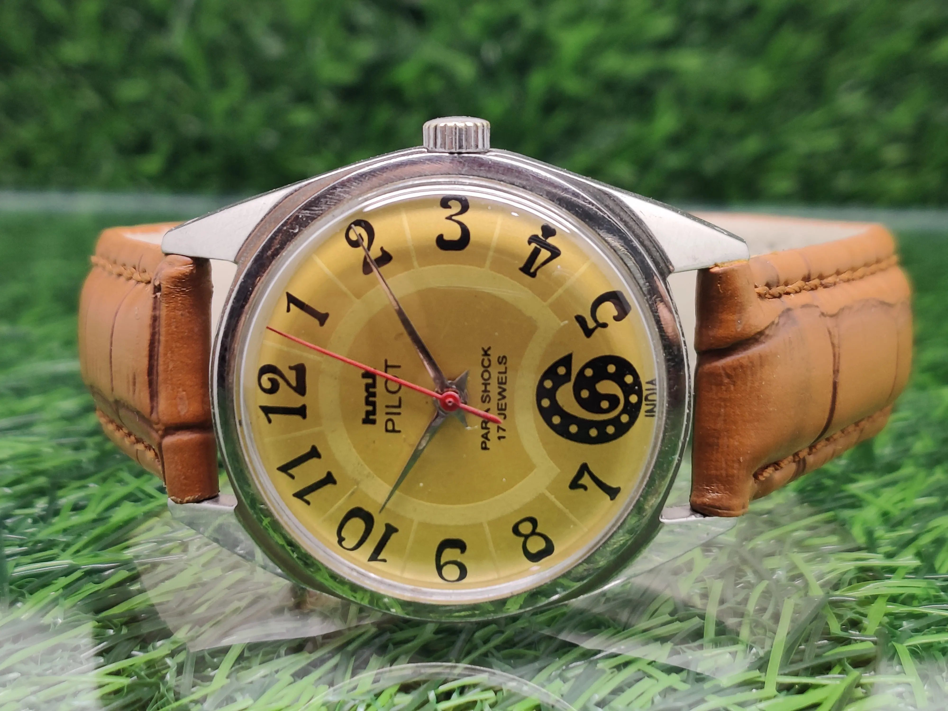 Hmt Pilot Mechanical Handwinding Movement leather Jewels Analog Dial ...